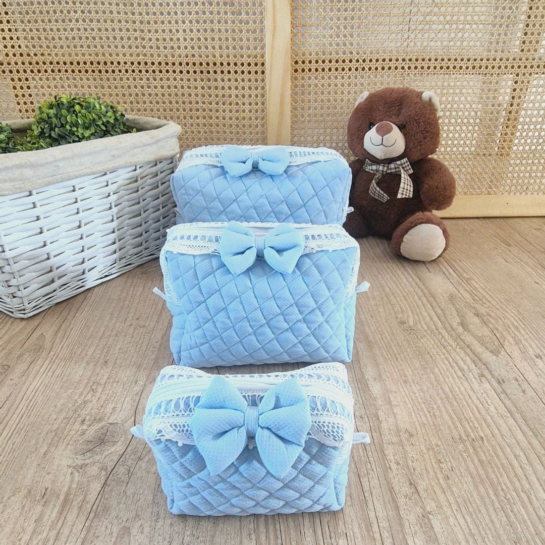 KIT PRESENTE NECESSAIRE MATERNIDADE AZUL EM RENDA RENASCENÇA BRANCA - 3 ...